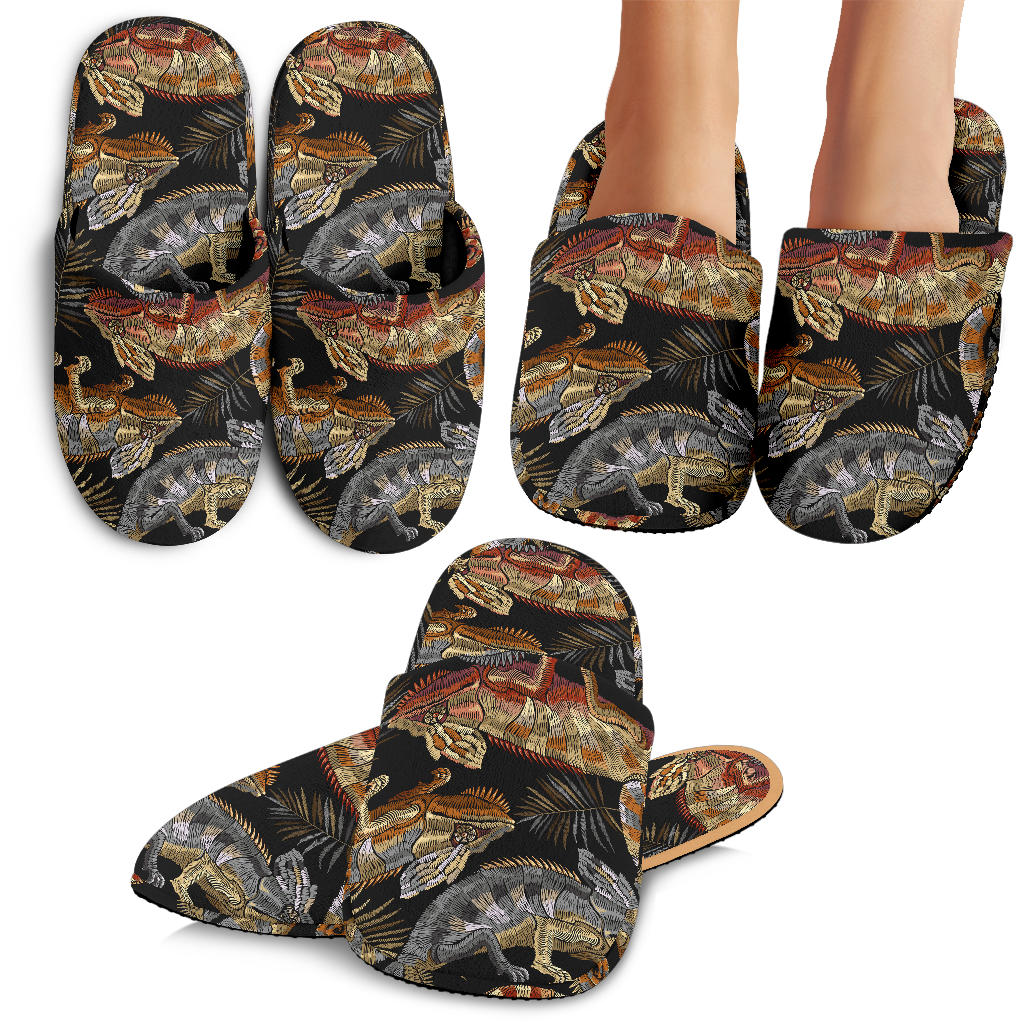 Chameleon Lizard Tropical Leaves Palm Tree Slippers – ccgoodshop