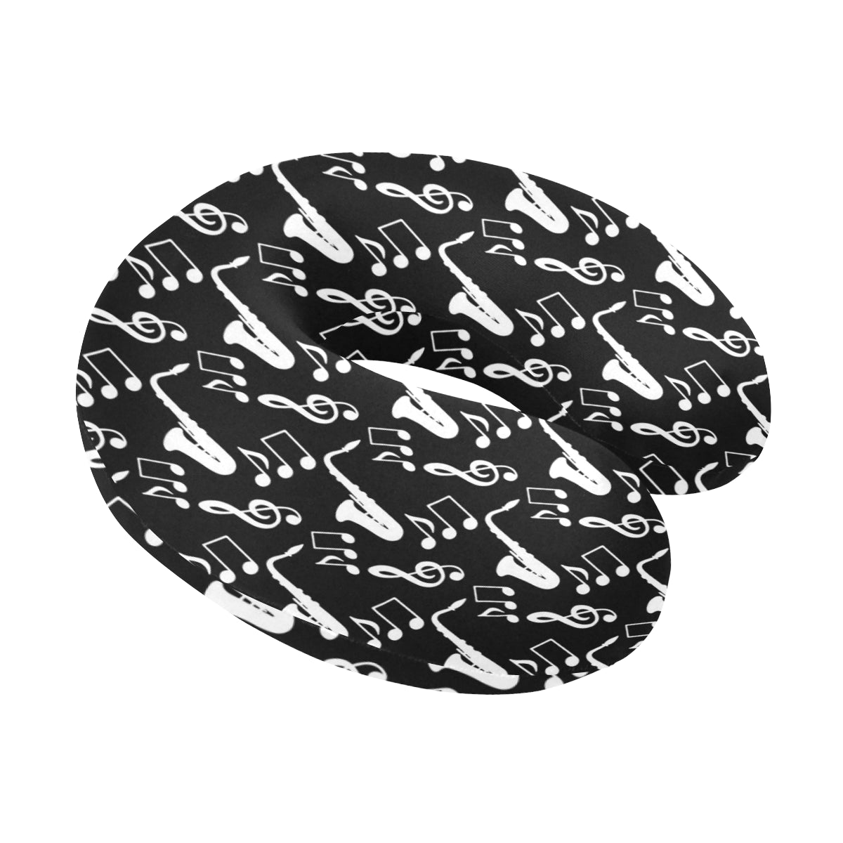 Saxophone music notes treble clef black white them U-Shaped Travel Nec ...