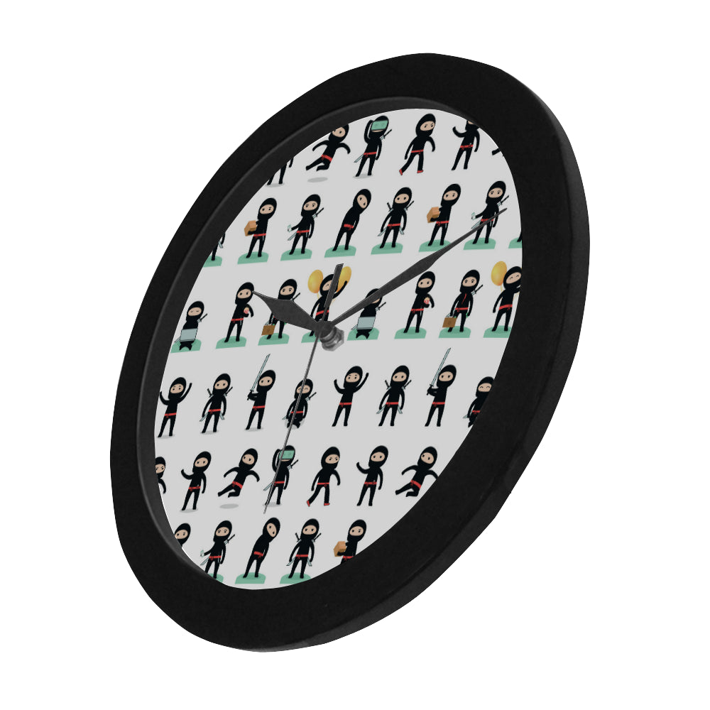 Cute ninja katana sword pattern Elegant Black Wall Clock – ccgoodshop
