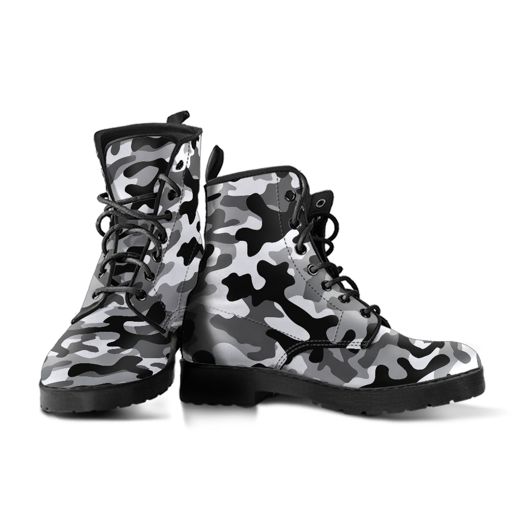 Black White Camo Camouflage Pattern Leather Boots holiday gift – ccgoodshop