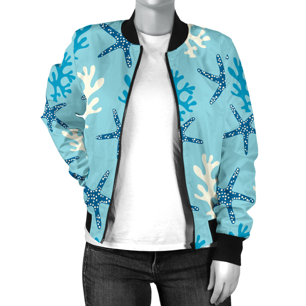 Blue Starfish Coral Reef Pattern Women'S Bomber Jacket – ccgoodshop